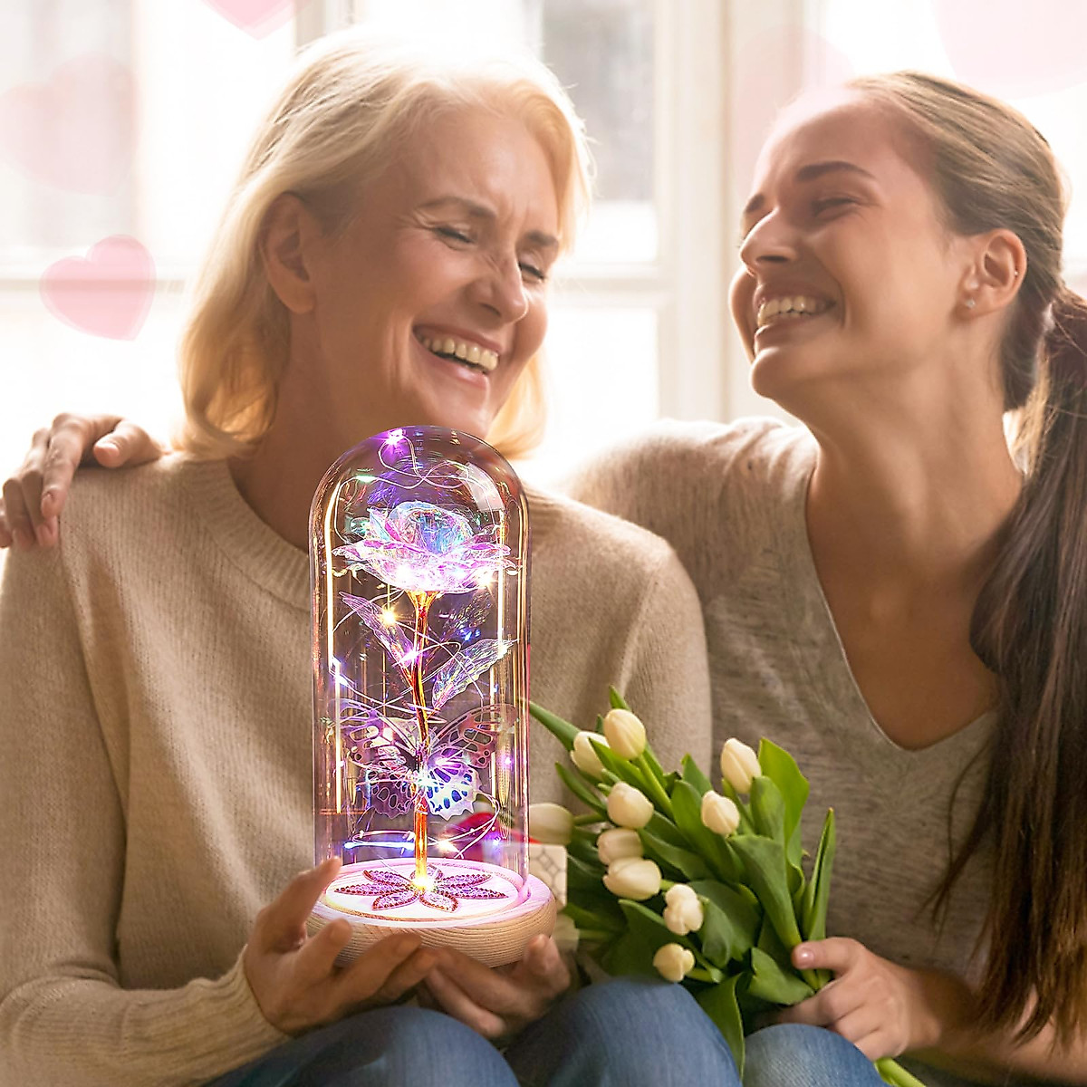 Beferr Gifts for Women Birthday Gifts Galaxy Rose Eternal Rainbow Flower Gifts Light Up Rose in Glass Dome Mothers Day Mom Rose Gifts for Grandma Daughter Wife Sister Friends
