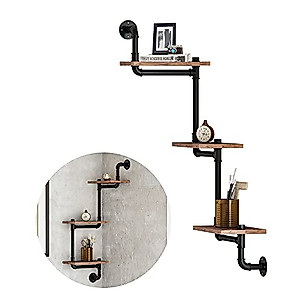 LBSLMJB Industrial Pipe Shelving, Modern Wood Ladder Pipe Shelves with Wood Planks, Retro Rustic DIY Floating Shelves Wall Mounted for Bar Kitchen Living Room