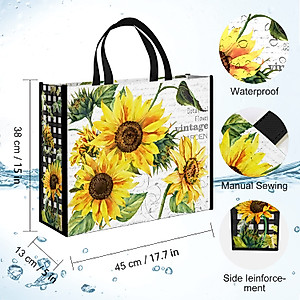 NymphFable 5 Pack Reusable Shopping Bags Sun Flowers Washable Grocery Bags Fabric Tote Bag