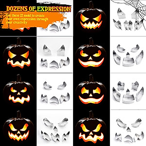 Pumpkin Carving Kit for Kids, 22 PSC Stainless Steel Pumpkin Carving Tools with Hammer and 2 Carving Knives, DIY Halloween Pumpkin Shape