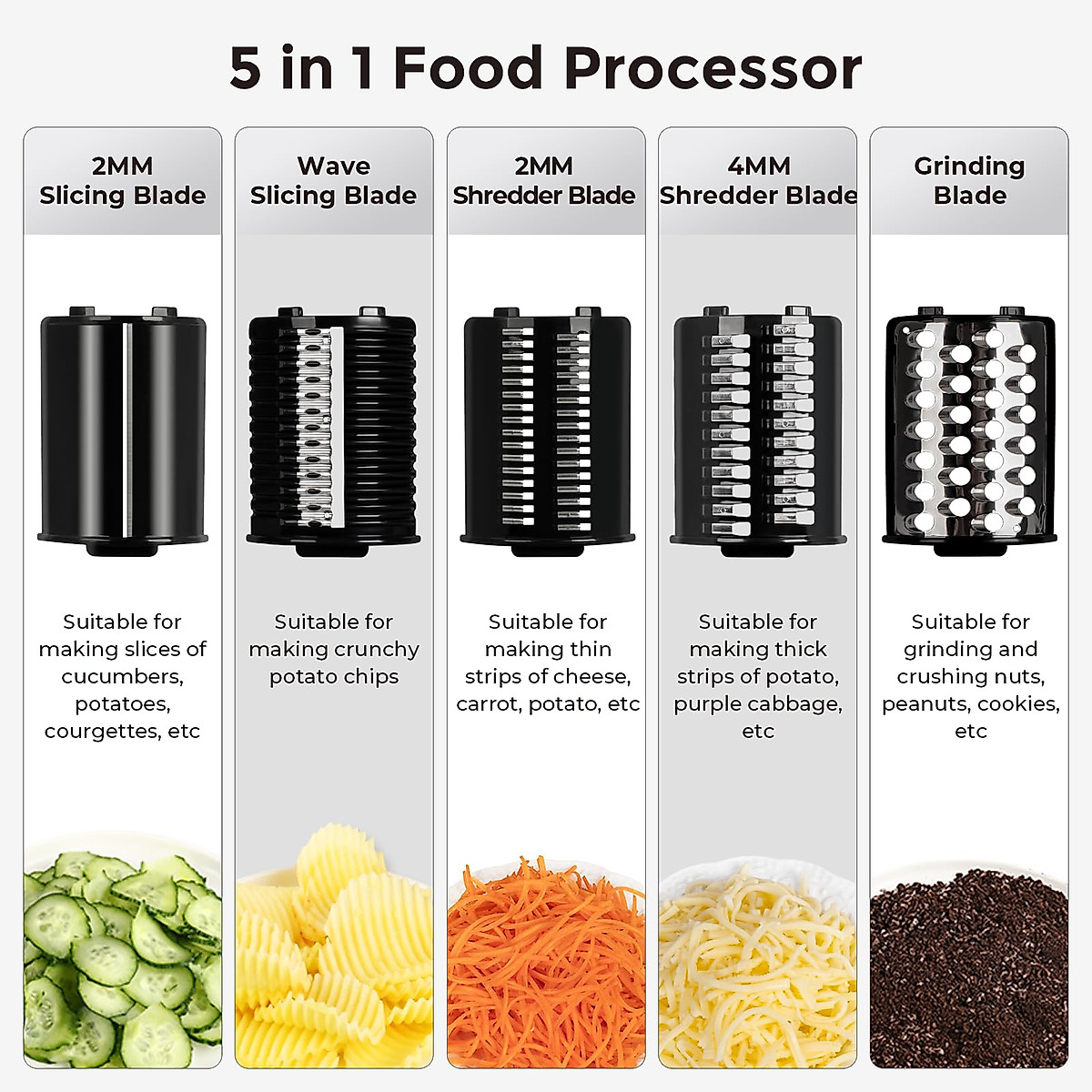 X Home Electric Cheese Grater, Electric Slicer Shredder for Vegetable, Cheese, Salad, Cucumber, Carrots, Potatoes, One-Touch Start & Easy to Clean, 5 Blades, Gray