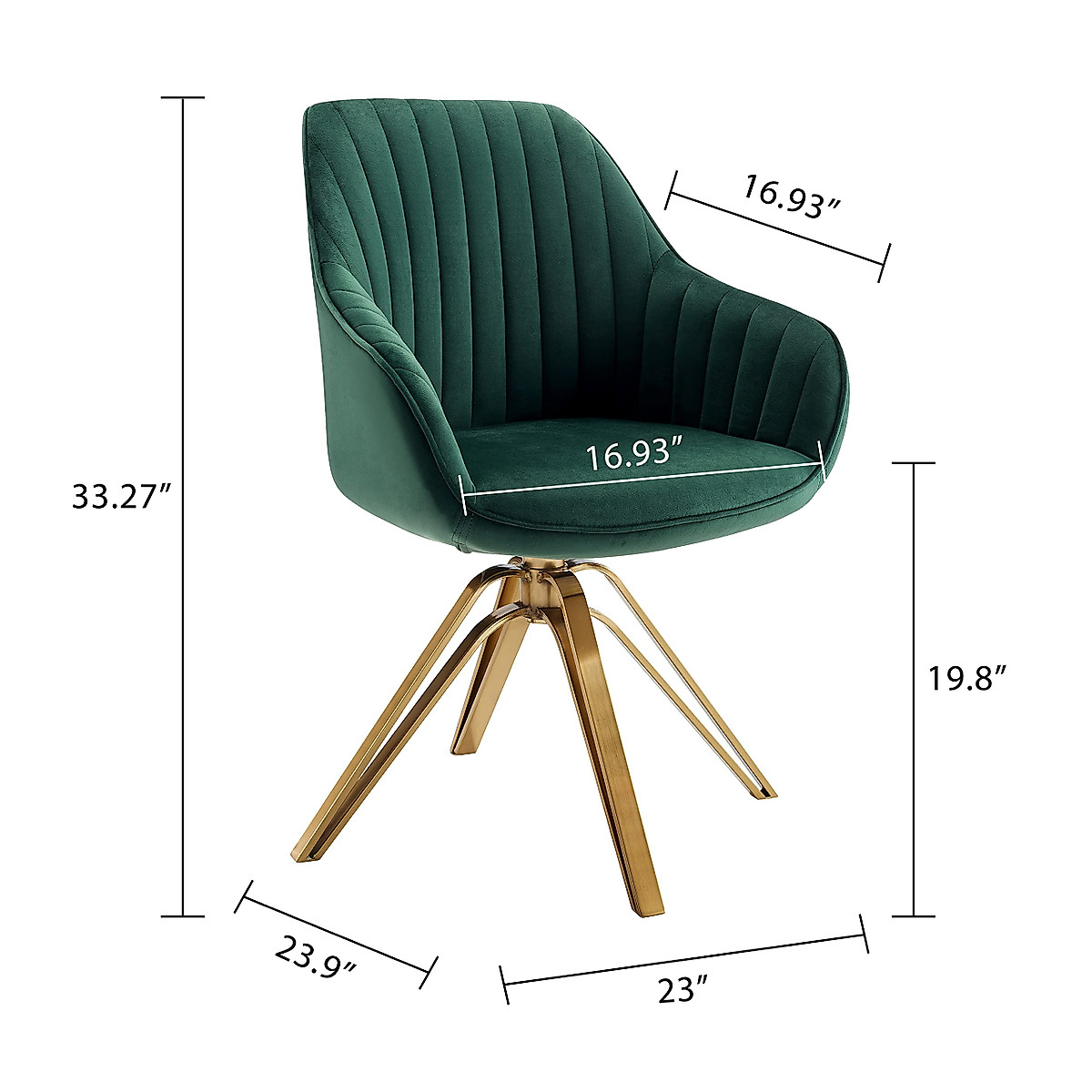 Volans Swivel Accent Chair, Mid Century Modern Desk Chair No Wheels, Upholstered Swivel Office Chair with Hollow Brushed Gold Plated Legs Office Chair for Living Room, Dining Room, Green Black