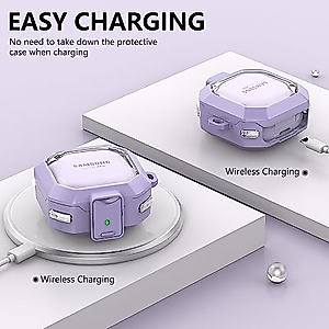 Secure Lock Clear Case for Samsung Galaxy Buds 2 Pro/Galaxy Buds 2/Galaxy Buds Pro/Galaxy Buds Live, TPU Hard Shell Galaxy Buds Live Case with Lanyard & Cute Candy Keychain for Women (Purple)