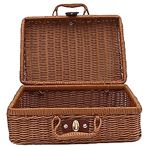 Jerome Picnic Basket,Woven Wicker Vintage Suitcase Woven Basket Rattan Case Picnic Weave Laundry Basket B