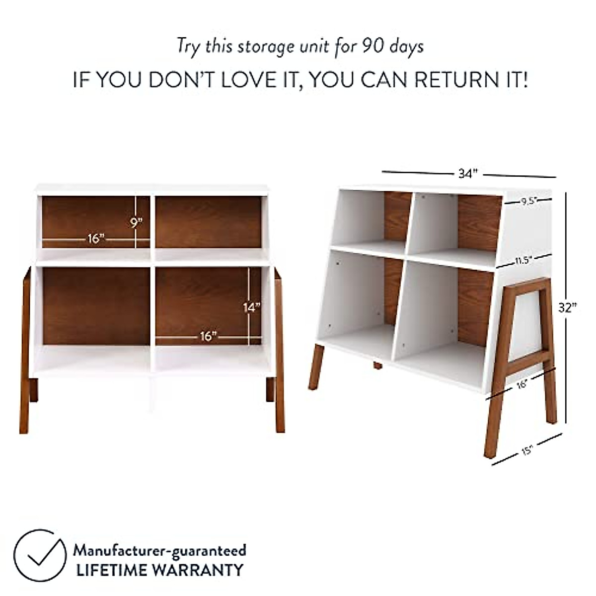 Nathan James 71001 Telos 4-Cube Storage Organizer, White Storage Open Cubby Shelf with Angled Design, Brown/Glossy White