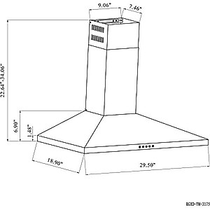 HTH 30 Inch Wall Mount Range Hood in Stainless Steel, Ducted Chimney-Style Kitchen Vent, 500 CFM, 3 Speed Exhaust Fan, Push Button, LED Lights, Mesh Filters, Fit 8 to 8.5 ft Ceiling