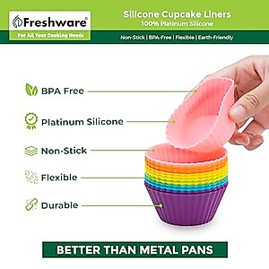 Freshware Silicone Baking Cups [24-Pack] Reusable Cupcake Liners Non-Stick Muffin Cups Cake Molds Cupcake Holder in 6 Rainbow Colors, Standard Round