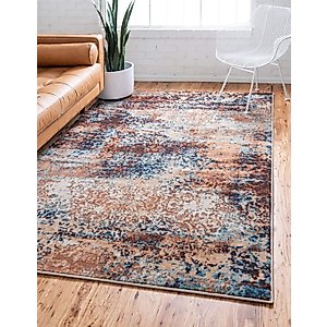 Unique Loom Mystic Collection Area Rug - Seine (8'x 10' Rectangle, Brick Red/ Blue)