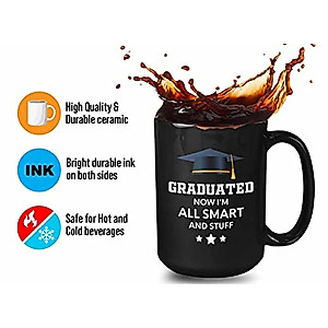 Flairy Land Graduation Coffee Mug 15oz Black - All Smart and Stuff - Graduation Gifts for Her Senior Graduation College Student College Graduate Classmate MBA Grad