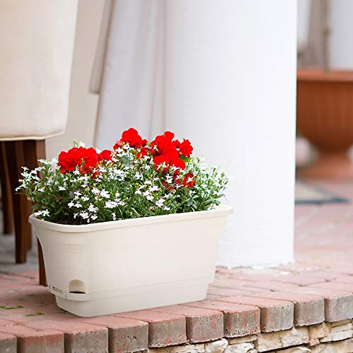 Amazing Creation Self Watering Planters Rectangular Planter Box, Windowsill Garden Bed, Planters for Outdoor Plants, Planters for Indoor Plants, Flowers, Herbs, Succulents, Beige, (2 Pack)