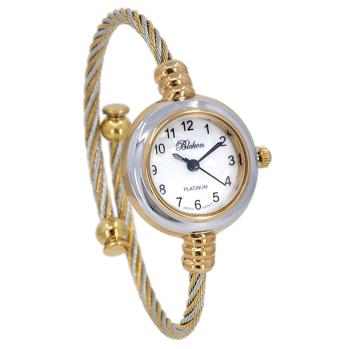 2Tone Gold Silver Cable Band Ladies Bangle Cuff Watch