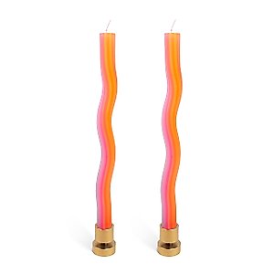 Wiggle Candles (2 Pack) - Joyful Dancing Design Taper Candlesticks | Bright Colors | 7/8” diam x 11” Length | Designed by Lex Pott | Made in USA (Orange)