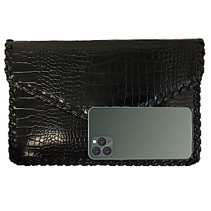 JNB Flat Crocodile Pattern Envelope clutch,Black