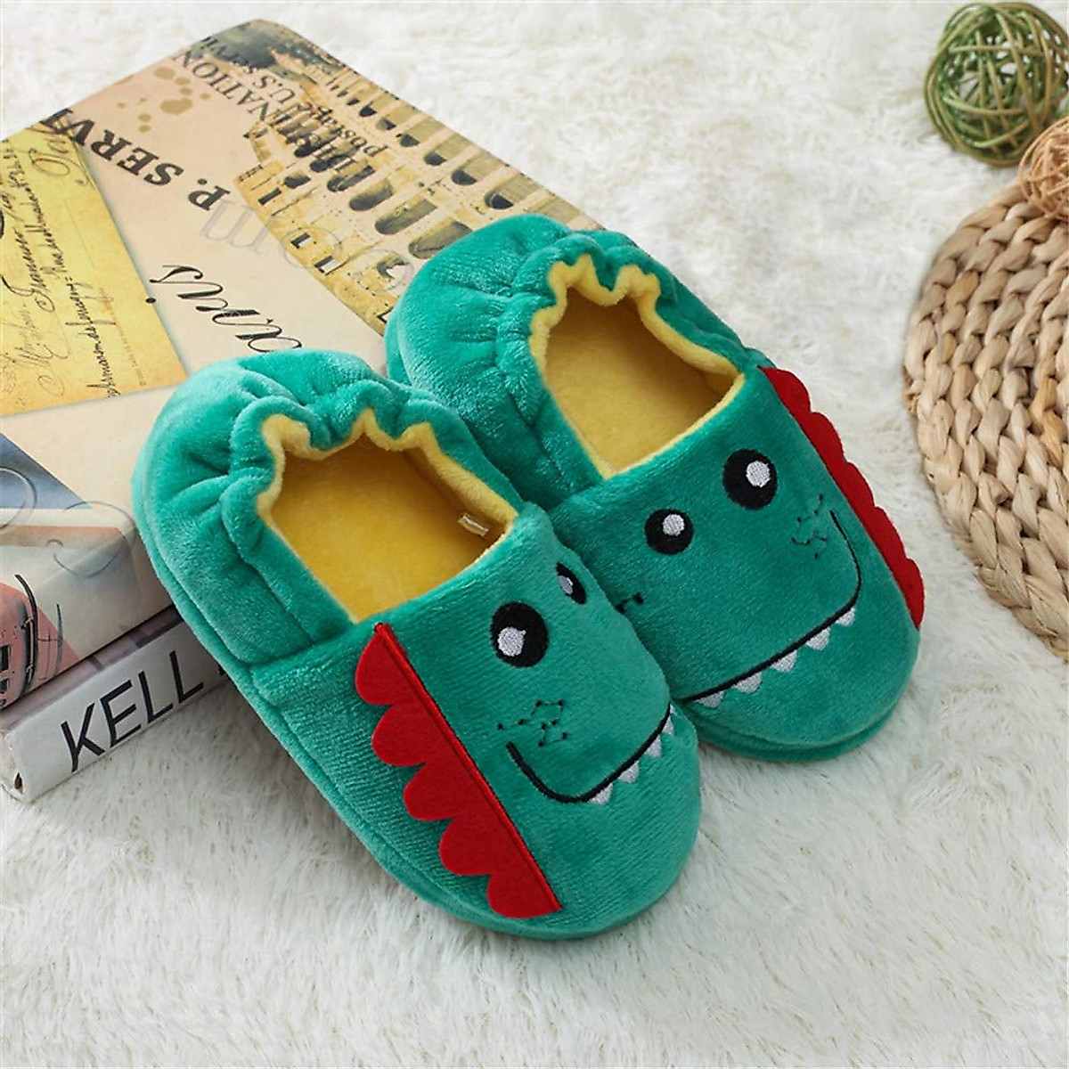 LZSYC Toddler Boys Dinosaur Plush Slipper Indoor, 11-12 Little Kid