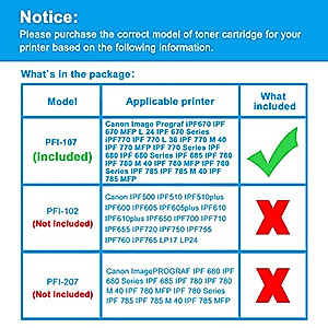 LCL Compatible Ink Cartridge Replacement for Canon PFI107 PFI-107 PFI107C PFI-107C 6706B001 Image Prograf iPF670 IPF 670 MFP L 24 IPF 670 Series iPF770 IPF 770 L 36 IPF 770 M 40 IPF 770 (1-Pack Cyan)