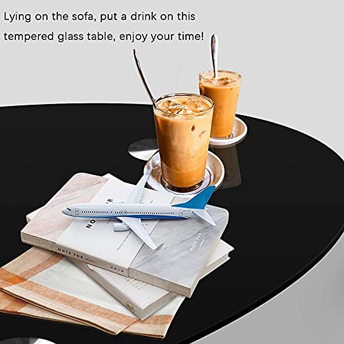 Nidouillet 3 Tier Tempered Glass Table with Glass Shelves and Stainless Steel Legs, Oval-Shaped Coffee Table Living Room Home Furniture 35.4" x 19.7" x17.7 (L x W x H)- Black AB026