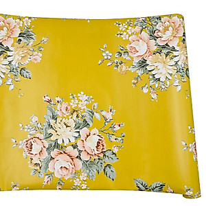 Yifely Vintage Peony Floral Shelving Paper Dark Yellow Peel & Stick Shelf Liner Dresser Drawer Sticker 17.7 Inch by 9.8 Feet