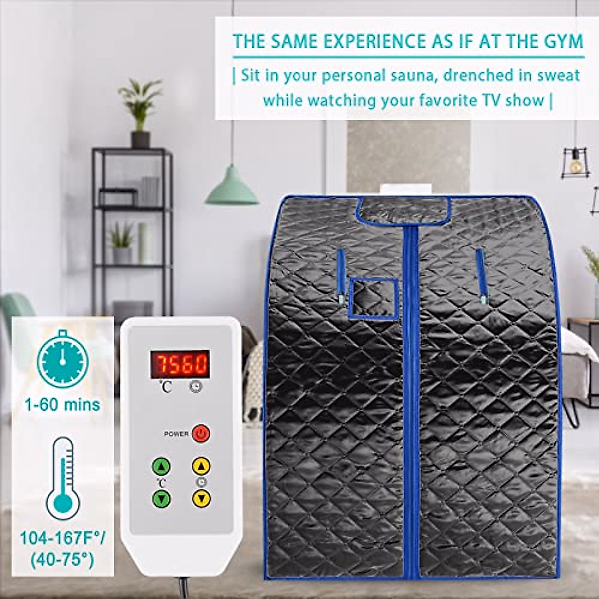 Simivol Infrared Sauna for Home, Portable Home Sauna Personal Sauna Tent, Infrared Home Spa One Person Sauna with Heating Foot Pad and Portable Chair(Black)