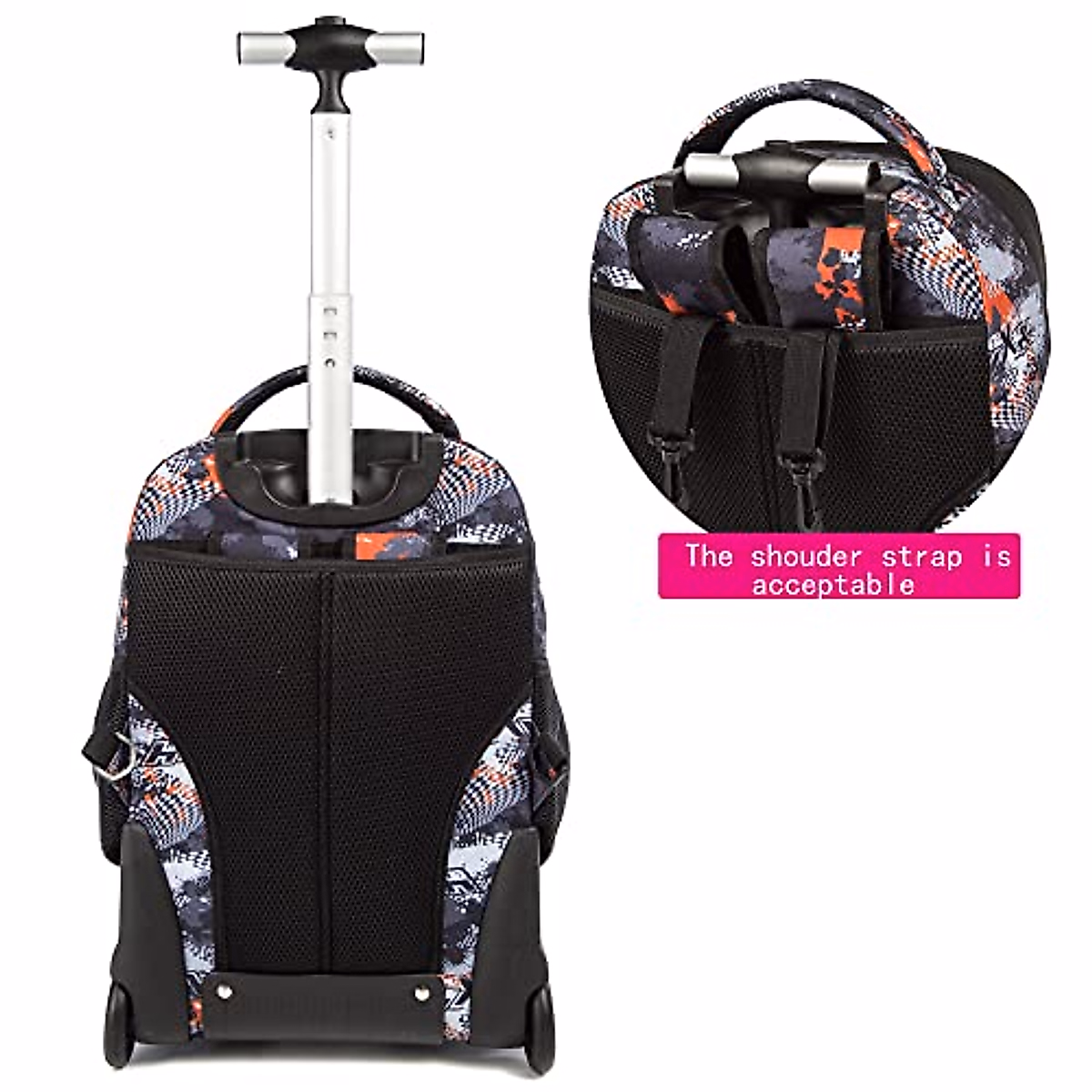 MOHCO 19 inch Rolling Backpack Set Wheeled School Book bag with Insulated Lunch Bag and Pencil Case (Moto)