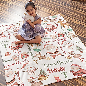 Custom Christmas Santa Blanket for Kids Boys Girls, Personalized Soft Cozy Flannel/Sherpa Xmas Throw Blanket with Name, Gifts for Christmas Holiday