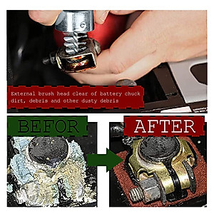 HAOBO 2PCS Battery Terminal Cleaners, 10 pcs Battery Terminal Anti-Corrosion Fiber Washers, Battery Terminal Brush Universal Automotive Accessories Fits for Car, Marine, Boat, RV Battery