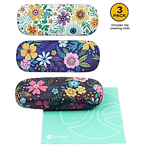 JAVOedge [3 PACK], Floral Pattern Medium Size Hard Eyeglass Storage Case Fits Most Glasses With Micro Cloth - Style C
