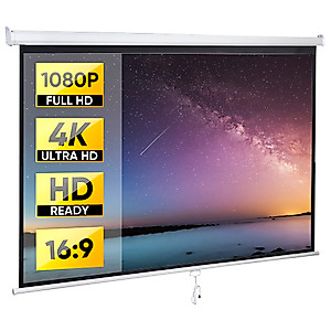 ZENY Projector Screen Pull Down 80 Inch 16:9 HD Projection Screen Folding Home Theater Portable Indoor Outdoor Movie Screen