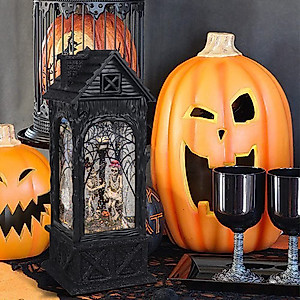 Wondise Halloween Projection Snow Globe with Timer, Battery Operated Spinning Water Glittering Skull Statue Lantern Globe for Halloween Decoration