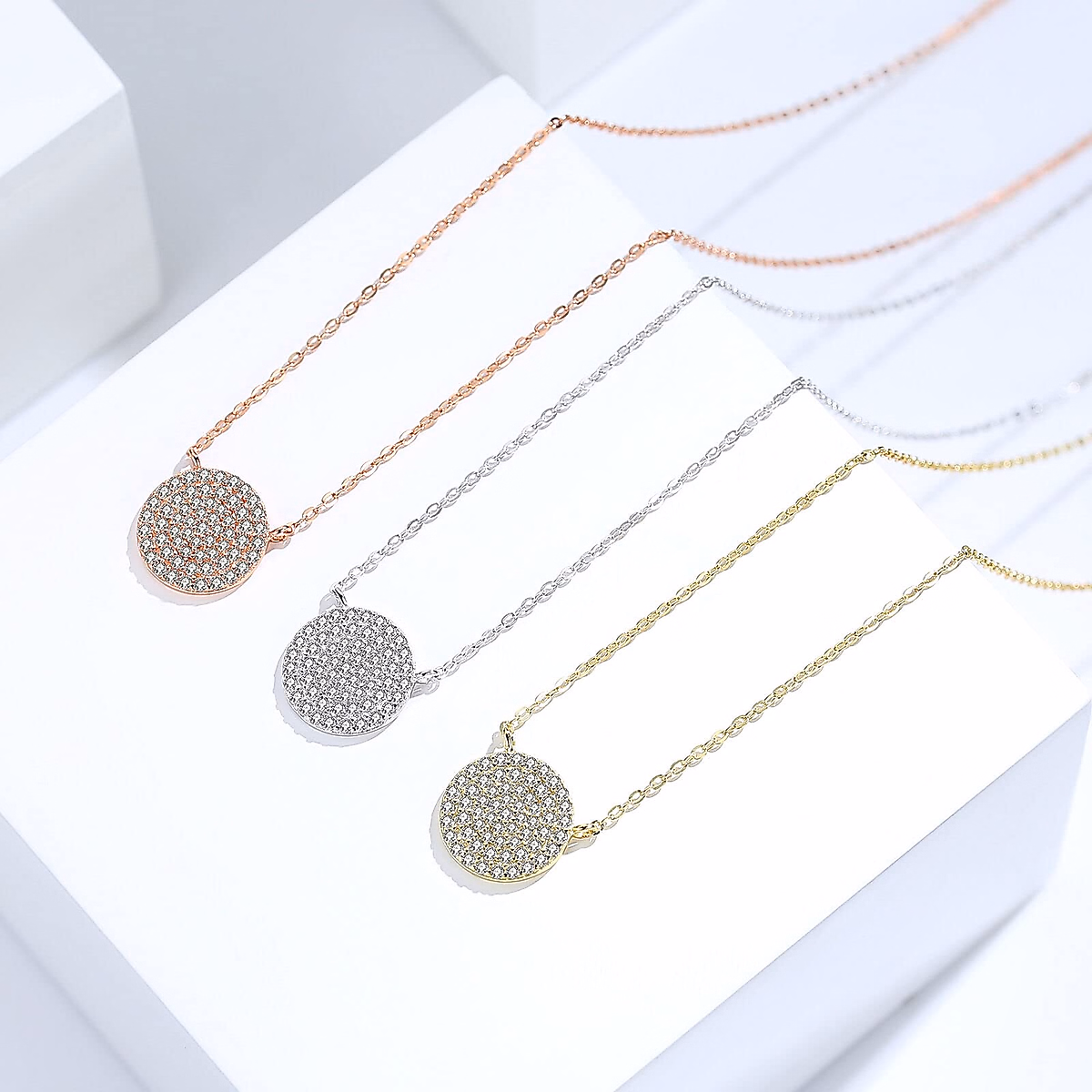 Lavishe Rhodium Plated 925 Sterling Silver Cubic Zirconia Disc Necklace With Circle Pendant 12mm Diameter, 18 Inch