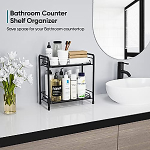 BOKIOVIN Coffee Stand Station Organizer for Countertop,Coffee Bar Organizer Accessories Shelves for Kitchen Counter 2 Tier(Black)