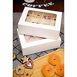 qiqee White 6 Cupcake Boxes with Window Auto-pop up 30 Packs Cupcake Box 9"x6.1"x3.3" Bakery Boxes For Cupcakes Carrier, Cupcake Containers