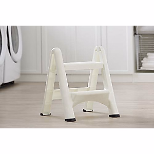 Rubbermaid Two-Step Folding Foot Stool, 14-Inch High, White, 300 Pound Capasity, Small Step Stool for Adults/Kids For Use in Library/Kitchen/Bathroom/Garage/Closet