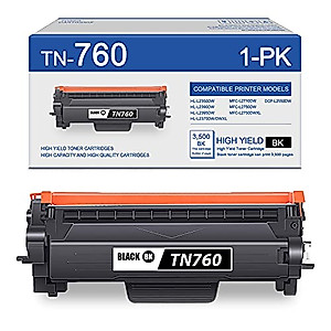 MaxColor 1 Pack Black TN760 High Yield Toner Compatible TN-760 Toner Cartridge Replacement for Brother HL-L2390DW L2350DW L2395DW L2370DW/DWXL DCP-L2550DW MFC-L2750DW L2750DWXL L2710DW Printer.