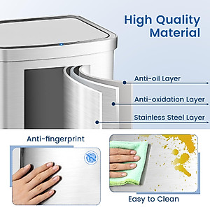 S AFSTAR Automatic Trash Can, 13 Gallons Stainless Steel Garbage Can Trash Bin with Quick & Soft Close Lid, Deodorizer Compartment, Touchless Motion Sensor Trash Can for Kitchen Bathroom Office