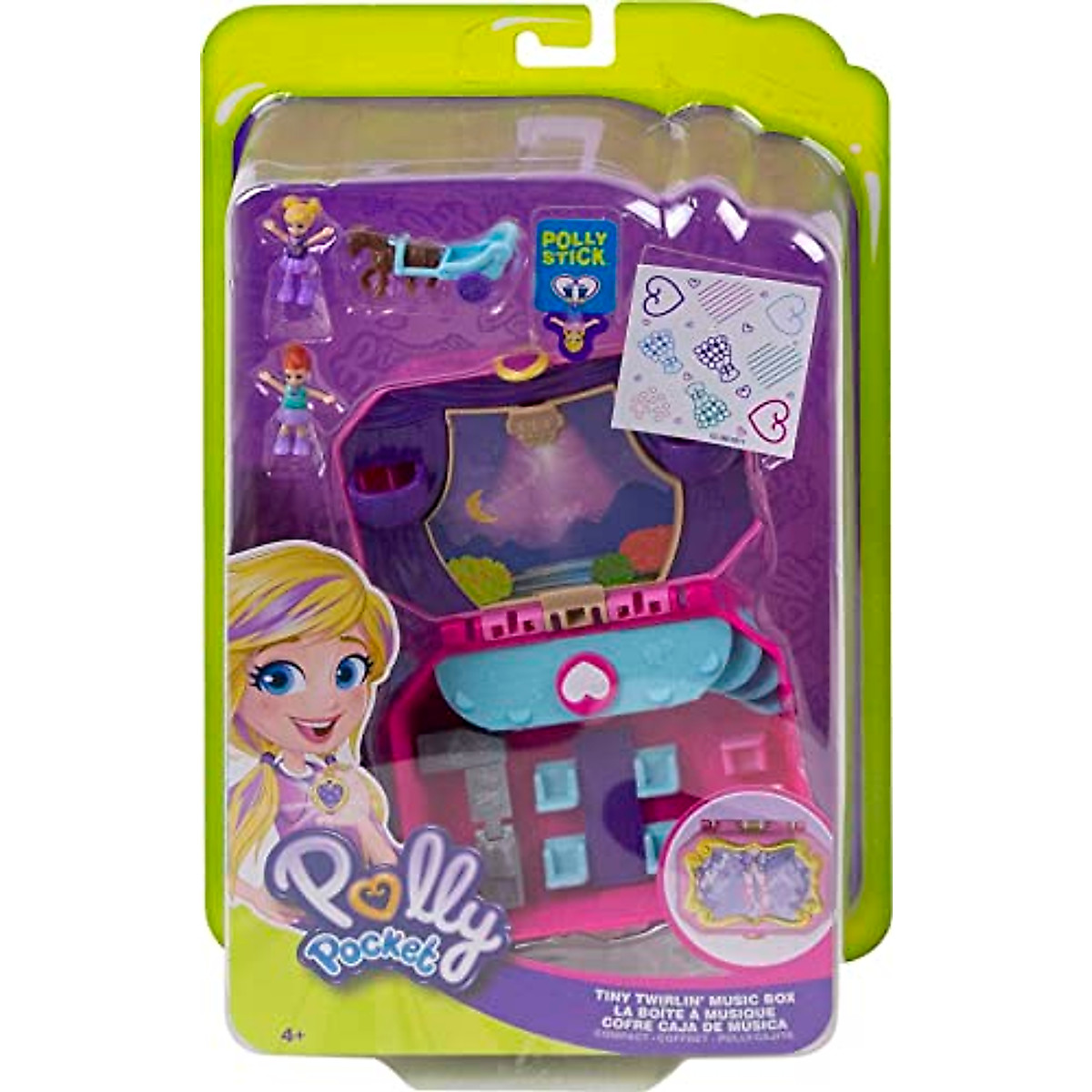 Polly Pocket Playset with 2 Micro Dolls & Surprise Accessories, Music Toy with Ballet Theme, Pocket World Tiny Twirlin' Music Box