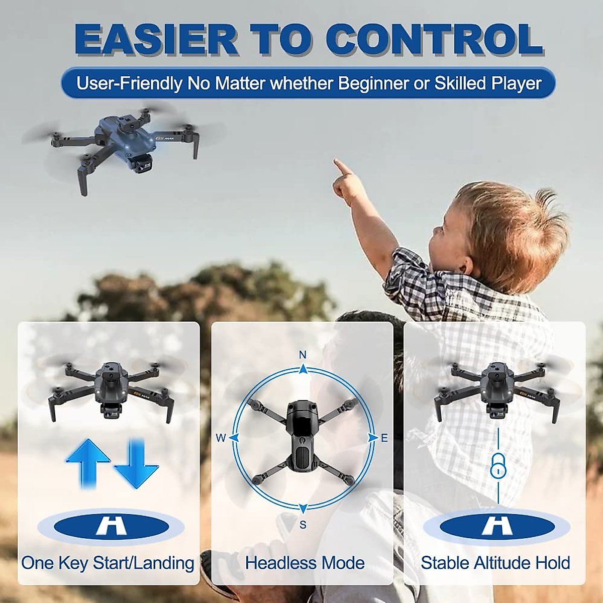 Geniboom Drone for Adults Obstacle Avoidance Video Small Foldable Aerial Drones for Kids 8-12 with Camera Hobby RC Quadcopter Drine Headless Mode One Key Take Off/Land