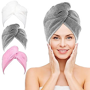 NEXCOVER Microfiber Hair Towel, 3 Pack (White+Grey+Pink) 9.8 inch X 25.5 inch Hair Turbans,Ultra Absorbent,Fast Drying Hair Towel Wraps,Head Towels for Women Wet Hair,Long,Curly,Thick,Frizzy Hair