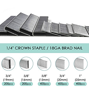 NEU MASTER Heavy Duty 1/4" Narrow Crown Staples and 18GA Brad Nails Combo Kit for NTC0040,NTC0023,NTC0110, 1600-Count