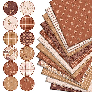Whaline Terracotta Boho Cotton Fabric Bundles Fall Maple Leaf Plaid Rainbow Printed Fat Quarters Autumn Sewing Fabrics for DIY Handmade Crafting, 18 x 22 Inch
