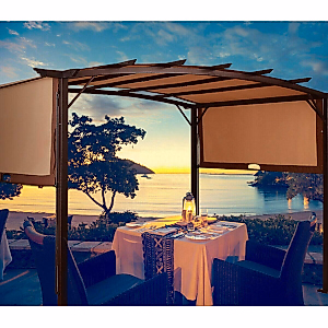 CJ Online Shop 12' x 9' Pergola Kit Metal Frame Gazebo & Canopy Cover Patio Furniture Shelter Indoor Outdoor Home Garden Modern Sun-Proof Fireproof Polyester Water Resistant