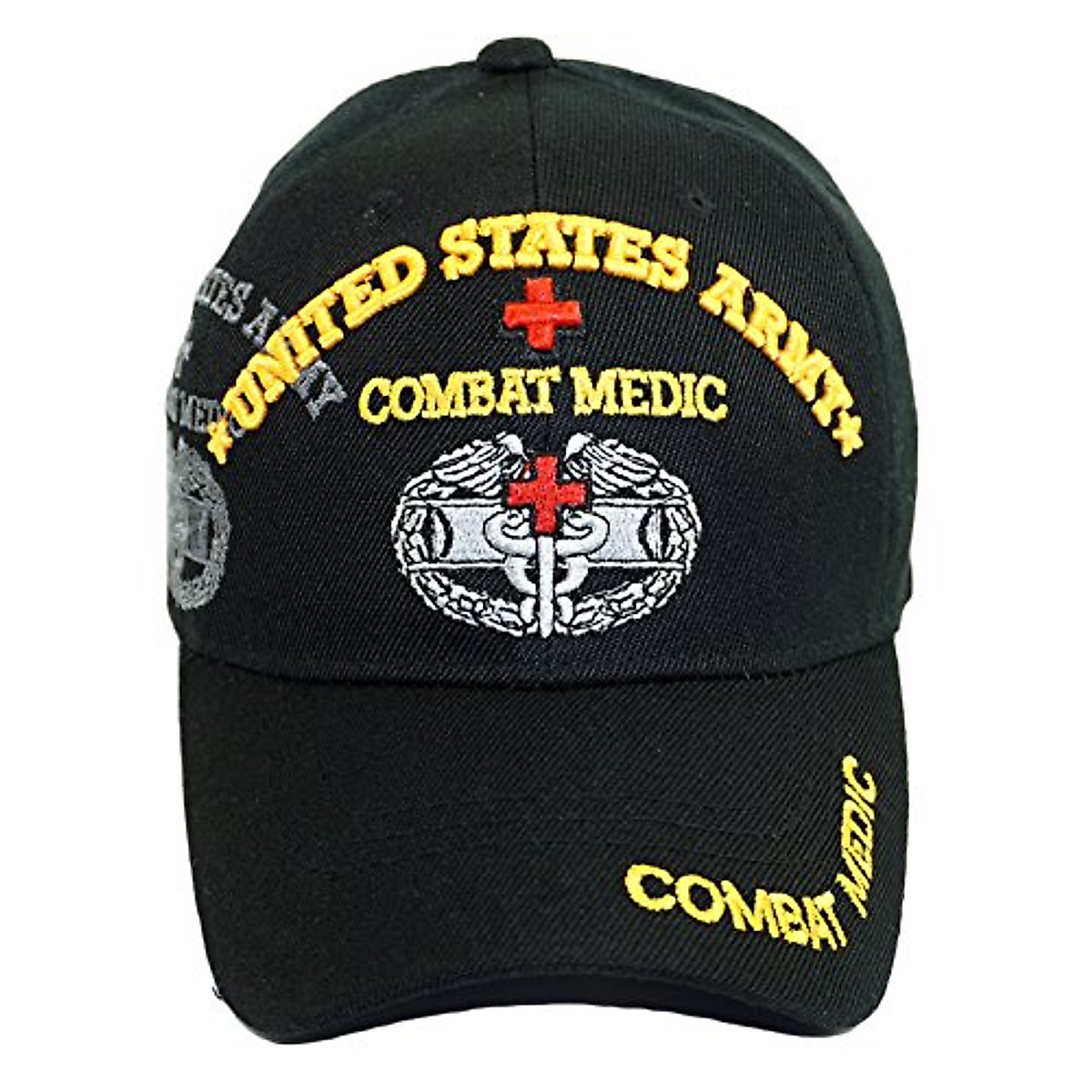 U.S. Military Official Licensed Embroidery Hat Army Navy Veteran Baseball Cap (United States Army Combat Medic-Black)
