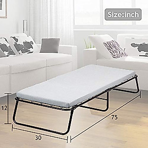 Portable Folding Bed with Mattress Foldable Bed Twin Size Guest Bed 77’’×31’’×H14’’ Heavy Duty Premium Materia Foldaway Bed with 3 inch Foam Mattress and Breathable Fabric for Adults&Kids,250LBS