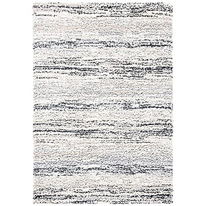 SAFAVIEH Fontana Shag Collection 3' x 5' Ivory/Grey FNT842A Modern Stripe Non-Shedding Living Room Bedroom Dining Room Entryway Plush 2-inch Thick Area Rug