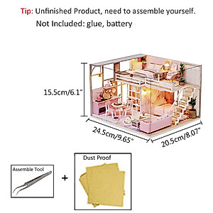 MAGQOO 3D Wooden Dollhouse Miniature DIY House Kit with Furniture,1:24 DIY Dollhouse Kit Dust Proof Included (Girlish Dream)