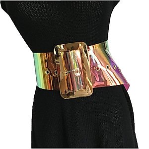 Towonder Women Fashion iridescent Clear Belt Transparent PVC chunk Waist Belt Waistband Cinch Dress Belt 3.5" wide