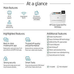 HP Color LaserJet Pro M255dw Wireless Laser Printer, Remote Mobile Print, Duplex Printing, Works with Alexa (7KW64A)