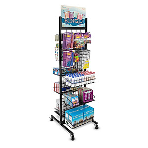 Brybelly Rolling Retail Display Merchandising Rack Store Fixture, 66" Tall x 28" Footprint, Includes 50 Peg Hooks and 4 Shelves