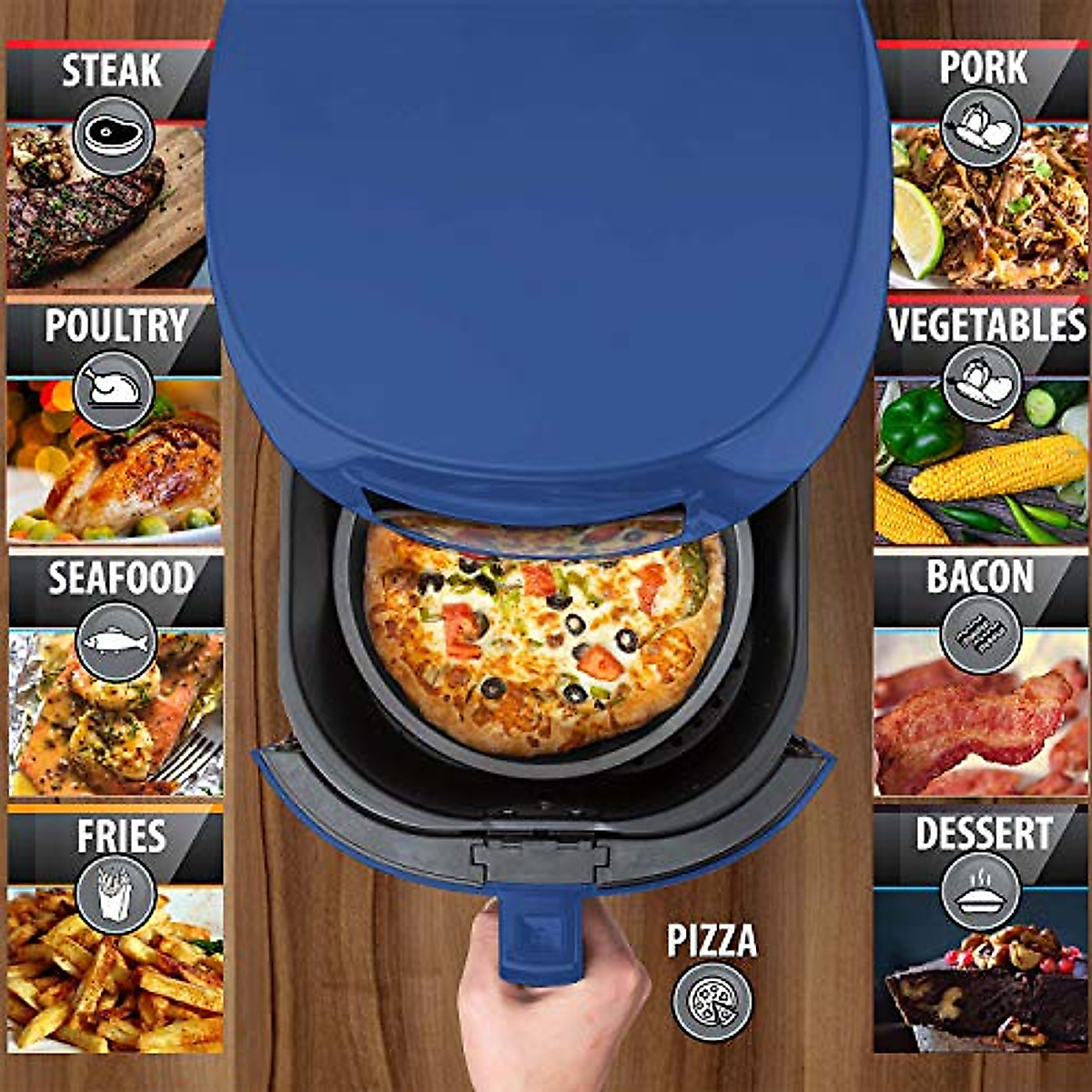 Deco Chef 5.8QT (19.3 Cup) Digital Electric Air Fryer with Accessories and Cookbook- Air Frying, Roasting, Baking, Crisping, and Reheating for Healthier and Faster Cooking (Blue)