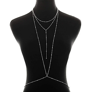 Bomine Thin Silver Body Chain Sexy Bra Bikini Waist Belly Chains Body Jewelry for Women and Girls