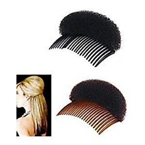 2Pices(1Black+1Brown) Women Bump It Up Volume Hair Base Styling Clip Stick Bum Maker Braid Insert Tool Hair Styler Party Hair Accessories with Comb